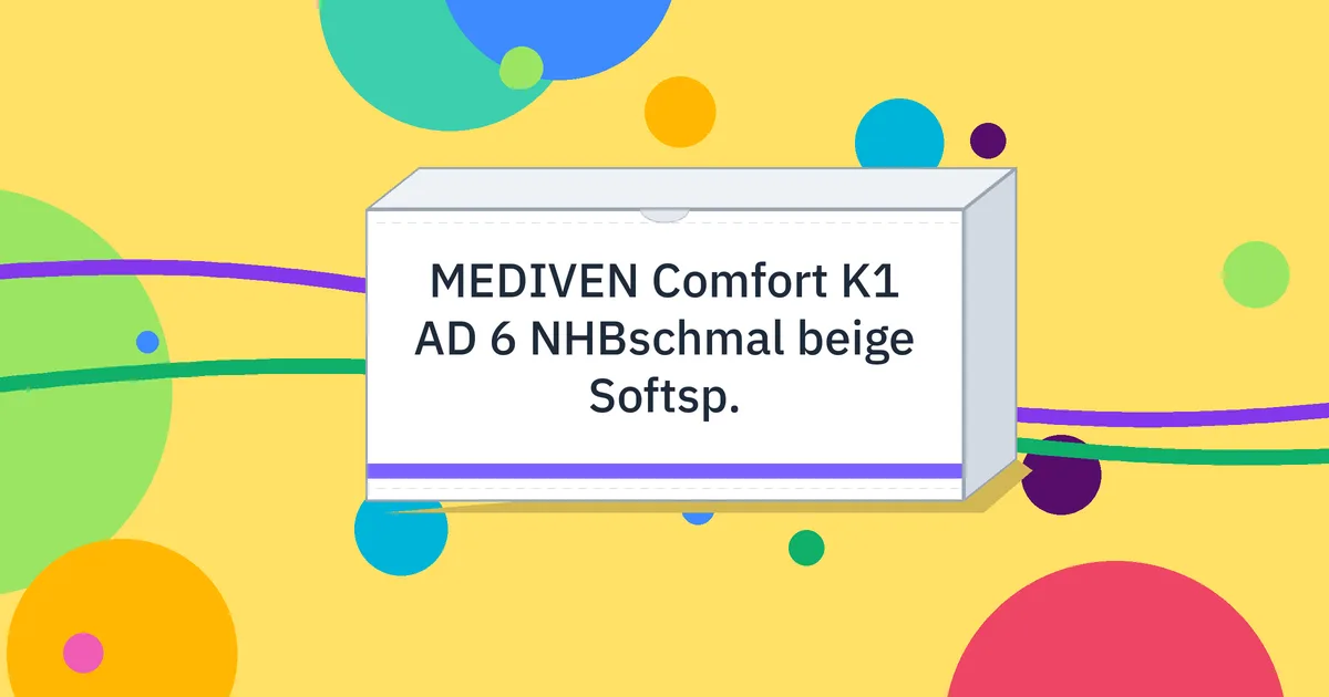 Symbolbild: Packung mit der Aufschrift MEDIVEN Comfort K1 AD 6 NHBschmal beige Softsp. (PZN 14562109) – Verfügbarkeit und Bezug in Apotheken in Frankfurt am Main