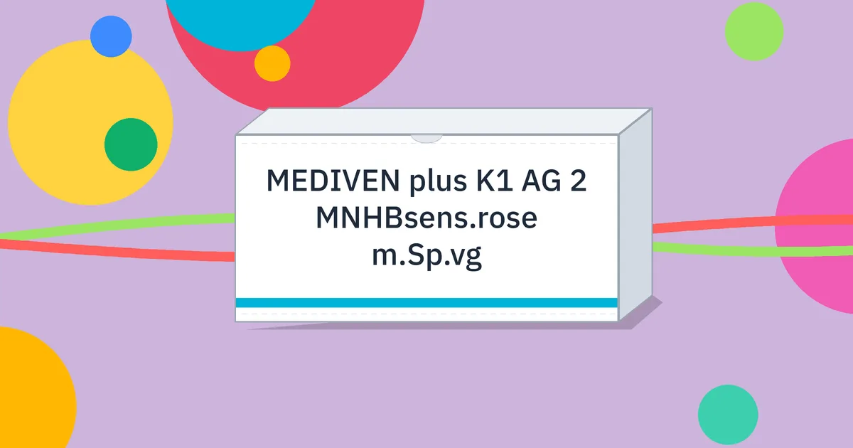 Symbolbild: Packung mit der Aufschrift MEDIVEN plus K1 AG 2 MNHBsens.rose m.Sp.vg (PZN 15917276) – Verfügbarkeit und Bezug in Apotheken in Frankfurt am Main