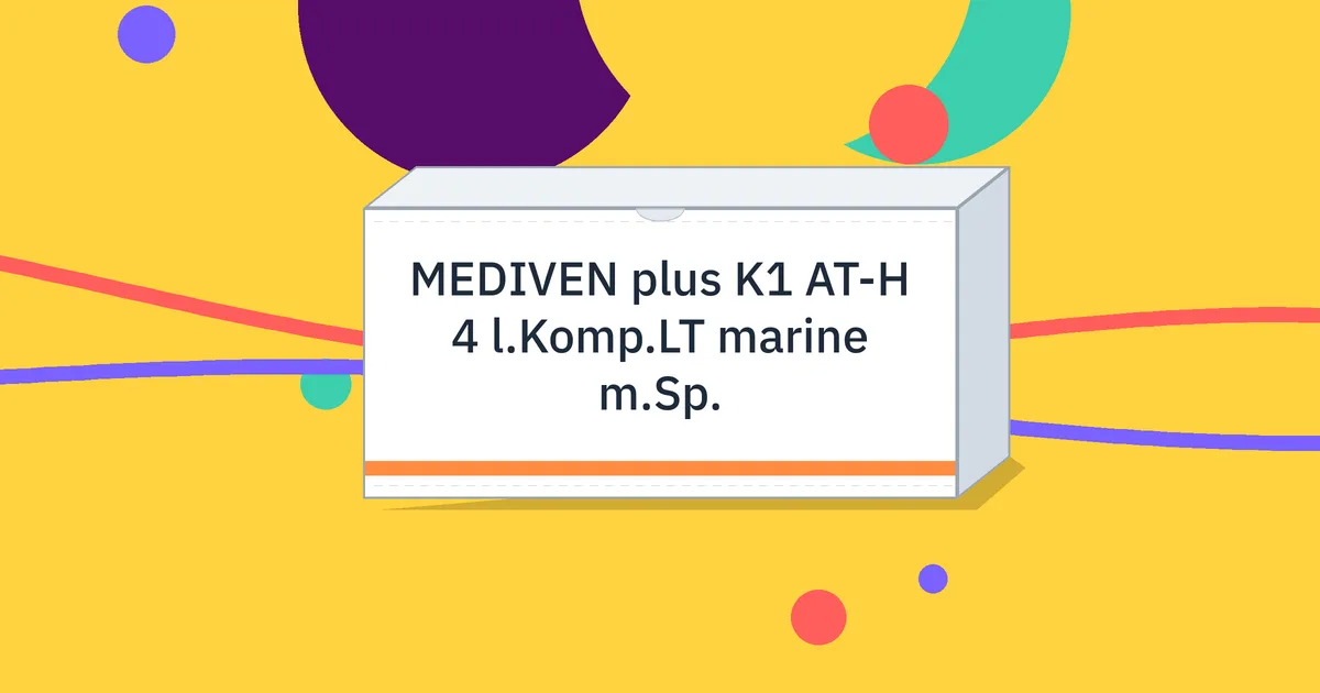Symbolbild: Packung mit der Aufschrift MEDIVEN plus K1 AT-H 4 l.Komp.LT marine m.Sp. (PZN 15037440) – Verfügbarkeit und Bezug in Apotheken in Frankfurt am Main
