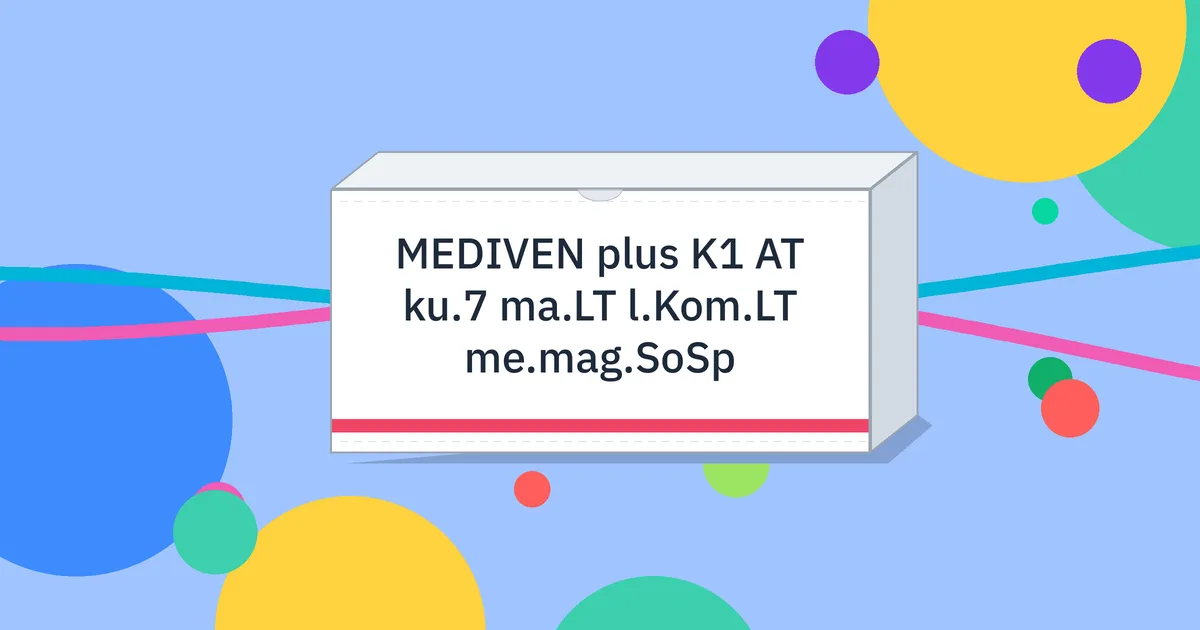 Symbolbild: Packung mit der Aufschrift MEDIVEN plus K1 AT ku.7 ma.LT l.Kom.LT me.mag.SoSp (PZN 15072287) – Verfügbarkeit und Bezug in Apotheken in Frankfurt am Main