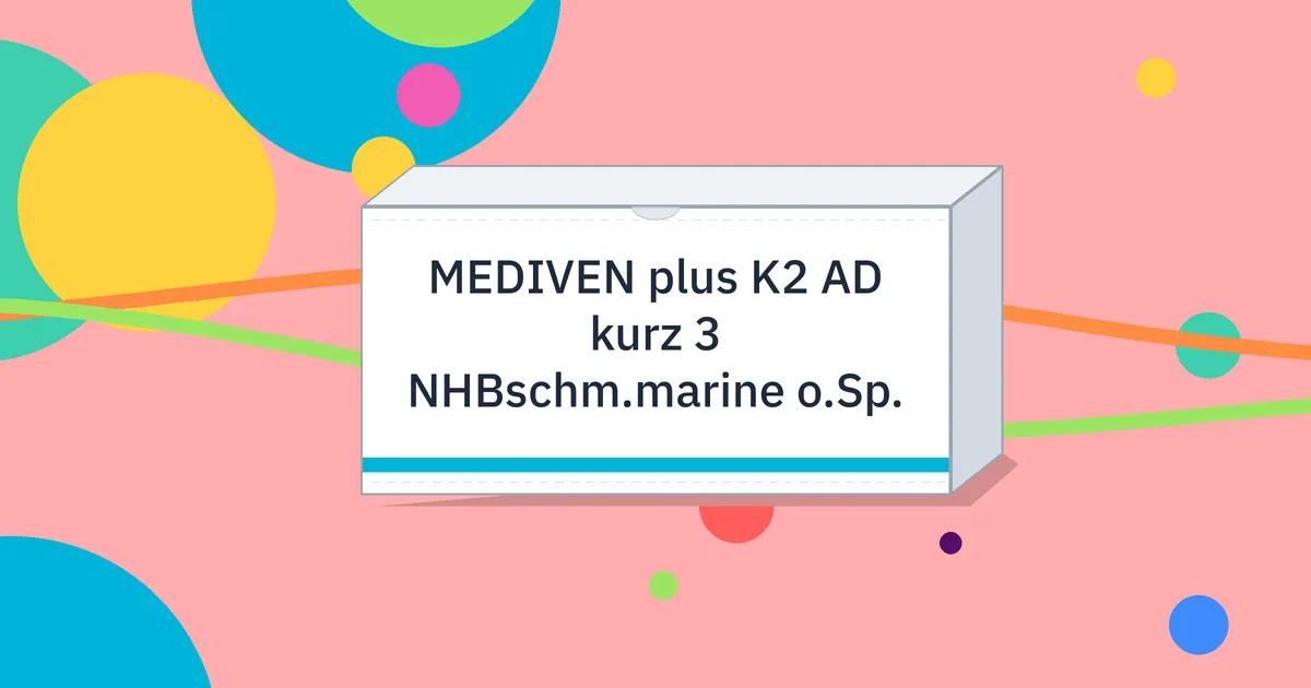 Symbolbild: Packung mit der Aufschrift MEDIVEN plus K2 AD kurz 3 NHBschm.marine o.Sp. (PZN 15927091) – Verfügbarkeit und Bezug in Apotheken in Frankfurt am Main