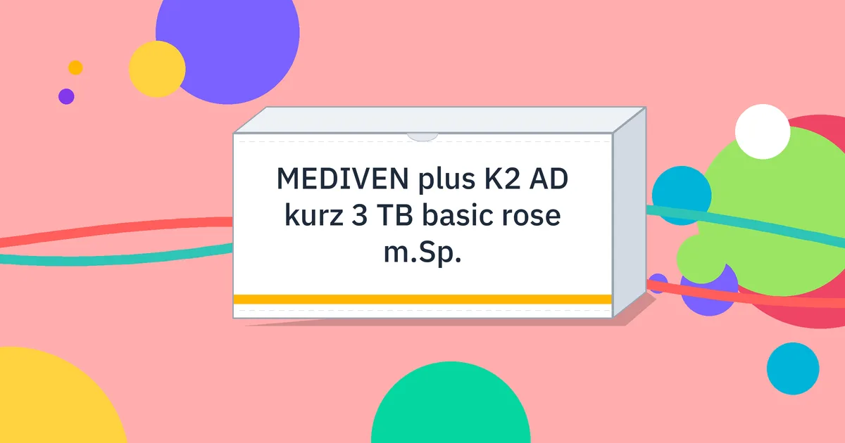 Symbolbild: Packung mit der Aufschrift MEDIVEN plus K2 AD kurz 3 TB basic rose m.Sp. (PZN 15098401) – Verfügbarkeit und Bezug in Apotheken in Frankfurt am Main