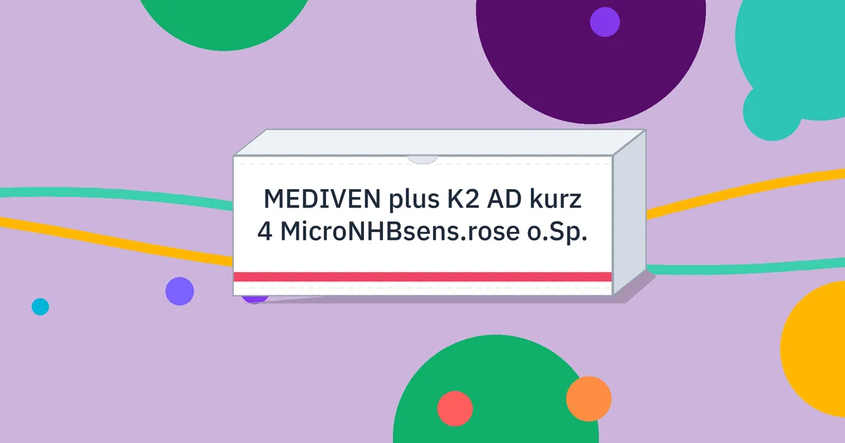 Symbolbild: Packung mit der Aufschrift MEDIVEN plus K2 AD kurz 4 MicroNHBsens.rose o.Sp. (PZN 15933861) – Verfügbarkeit und Bezug in Apotheken in Frankfurt am Main