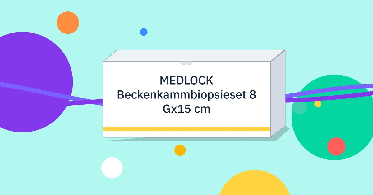 Symbolbild: Packung mit der Aufschrift MEDLOCK Beckenkammbiopsieset 8 Gx15 cm (PZN 19774431) – Verfügbarkeit und Bezug in Apotheken in Frankfurt am Main