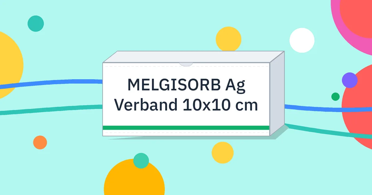 Symbolbild: Packung mit der Aufschrift MELGISORB Ag Verband 10x10 cm (PZN 19647075) – Verfügbarkeit und Bezug in Apotheken in Frankfurt am Main