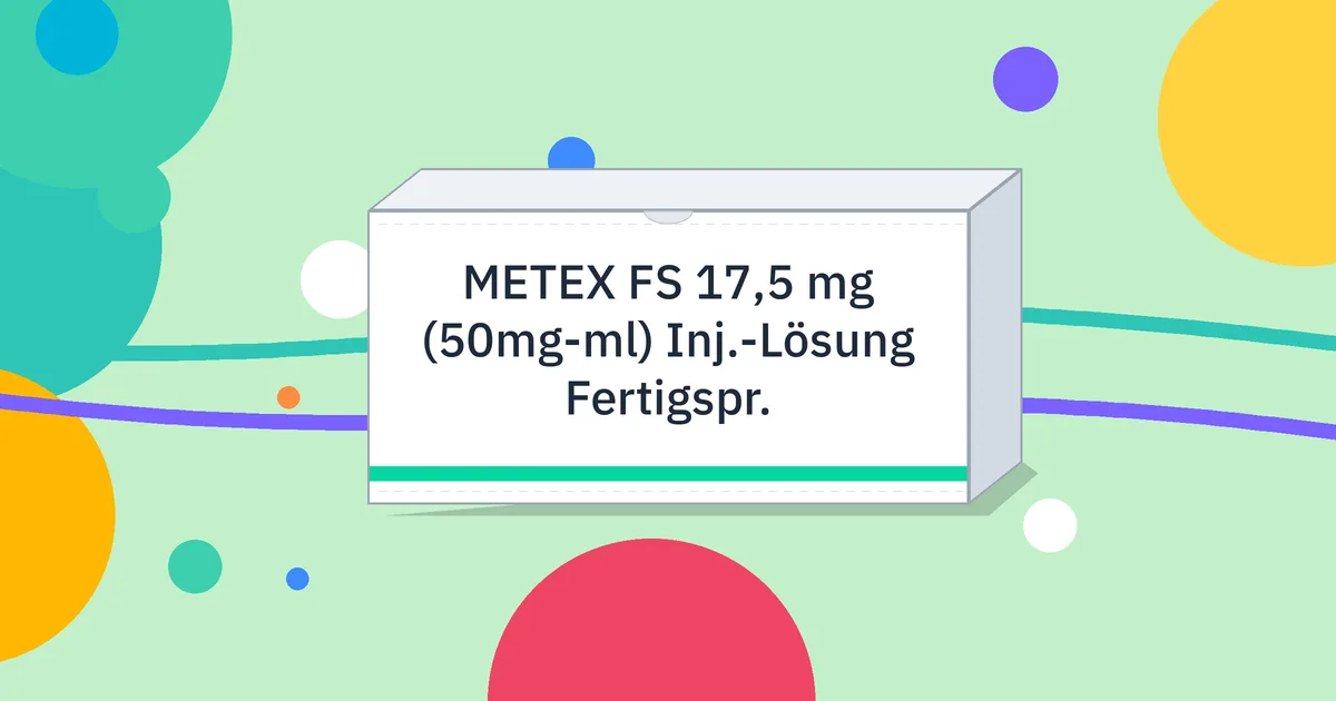 Symbolbild: Packung mit der Aufschrift METEX FS 17,5 mg (50mg-ml) Inj.-Lösung Fertigspr. (PZN 07567595) – Verfügbarkeit und Bezug in Apotheken in Frankfurt am Main
