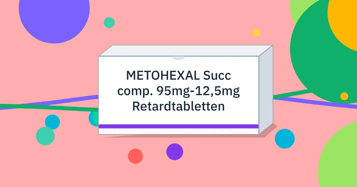 Symbolbild: Packung mit der Aufschrift METOHEXAL Succ comp. 95mg-12,5mg Retardtabletten (PZN 04162946) – Verfügbarkeit und Bezug in Apotheken in Frankfurt am Main