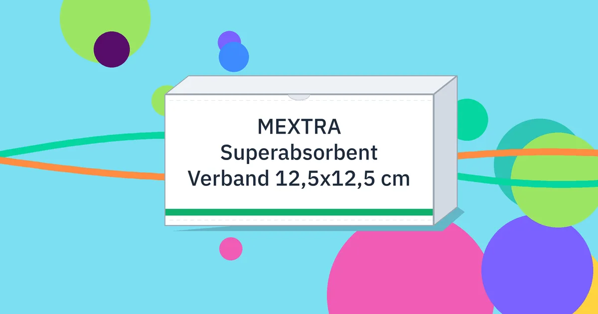 Symbolbild: Packung mit der Aufschrift MEXTRA Superabsorbent Verband 12,5x12,5 cm (PZN 17833000) – Verfügbarkeit und Bezug in Apotheken in Frankfurt am Main