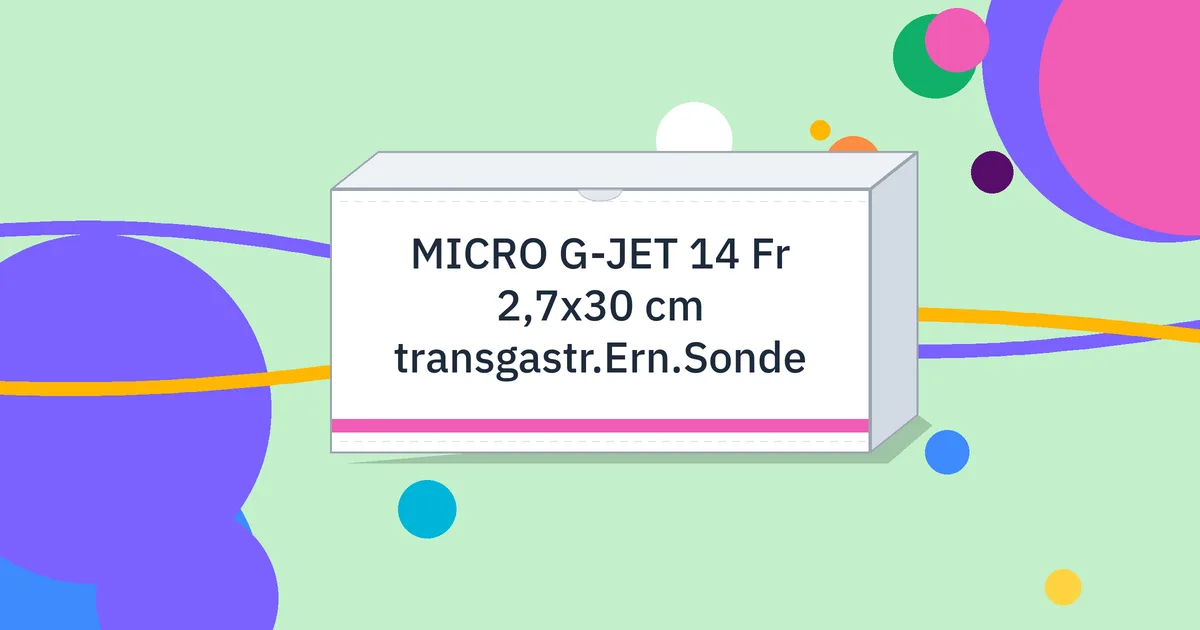 Symbolbild: Packung mit der Aufschrift MICRO G-JET 14 Fr 2,7x30 cm transgastr.Ern.Sonde (PZN 17818621) – Verfügbarkeit und Bezug in Apotheken in Frankfurt am Main