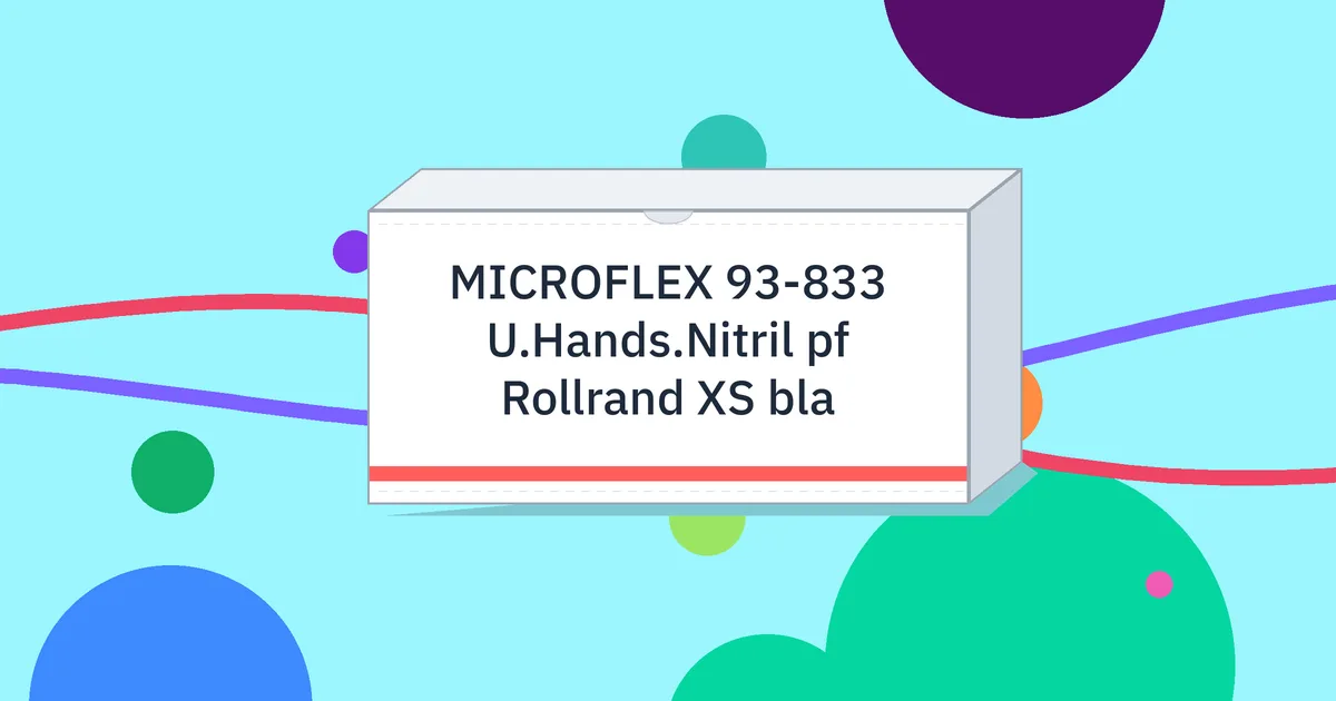 Symbolbild: Packung mit der Aufschrift MICROFLEX 93-833 U.Hands.Nitril pf Rollrand XS bla (PZN 18394838) – Verfügbarkeit und Bezug in Apotheken in Frankfurt am Main