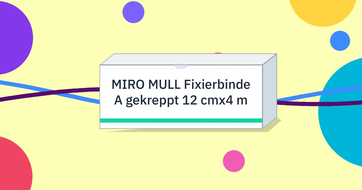 Symbolbild: Packung mit der Aufschrift MIRO MULL Fixierbinde A gekreppt 12 cmx4 m (PZN 06855027) – Verfügbarkeit und Bezug in Apotheken in Frankfurt am Main