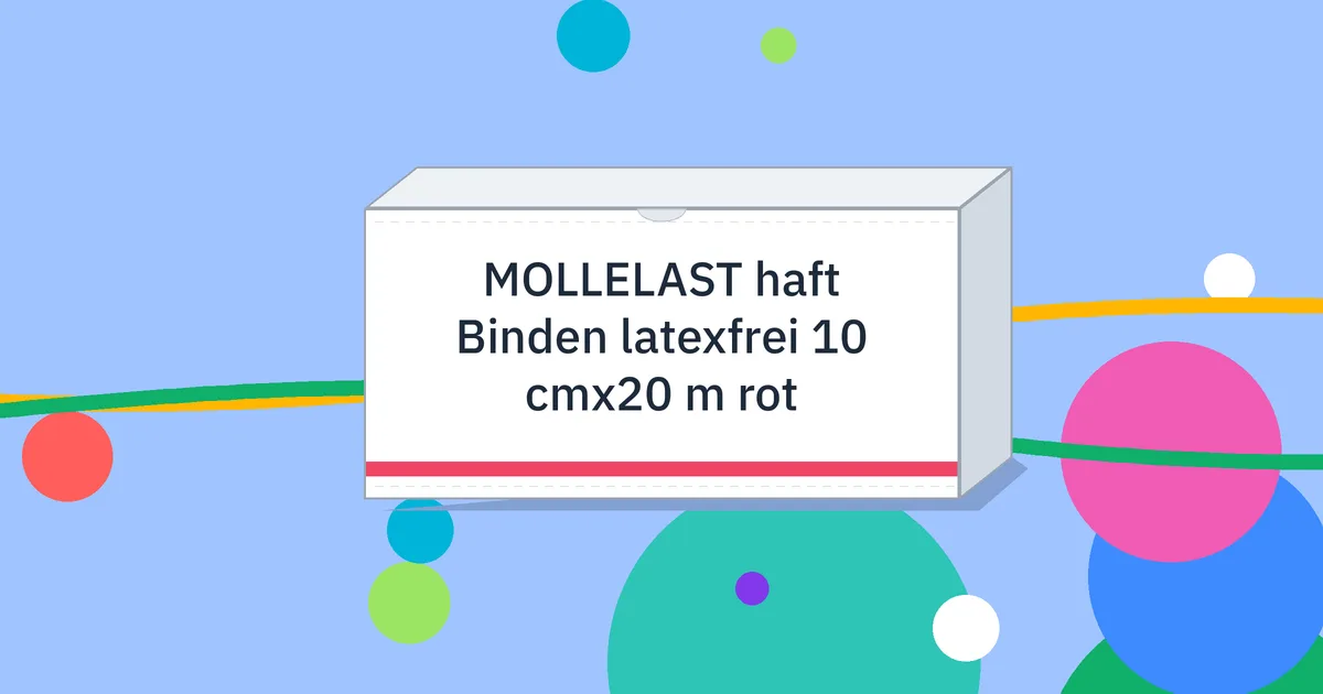 Symbolbild: Packung mit der Aufschrift MOLLELAST haft Binden latexfrei 10 cmx20 m rot (PZN 15430769) – Verfügbarkeit und Bezug in Apotheken in Frankfurt am Main