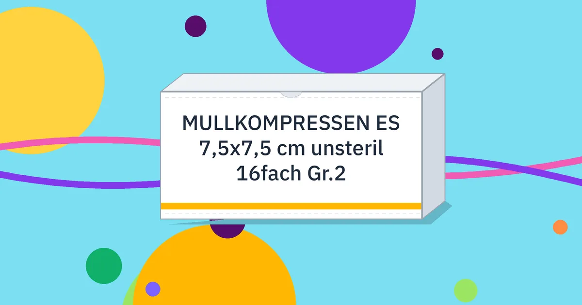 Symbolbild: Packung mit der Aufschrift MULLKOMPRESSEN ES 7,5x7,5 cm unsteril 16fach Gr.2 (PZN 04787362) – Verfügbarkeit und Bezug in Apotheken in Frankfurt am Main