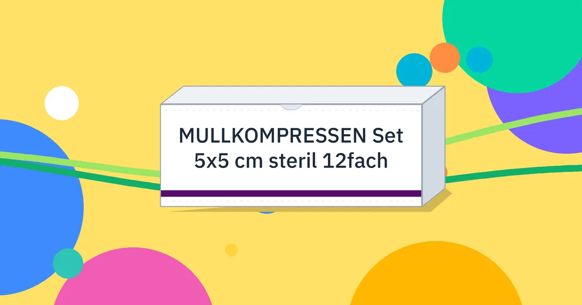 Symbolbild: Packung mit der Aufschrift MULLKOMPRESSEN Set 5x5 cm steril 12fach (PZN 09945937) – Verfügbarkeit und Bezug in Apotheken in Frankfurt am Main