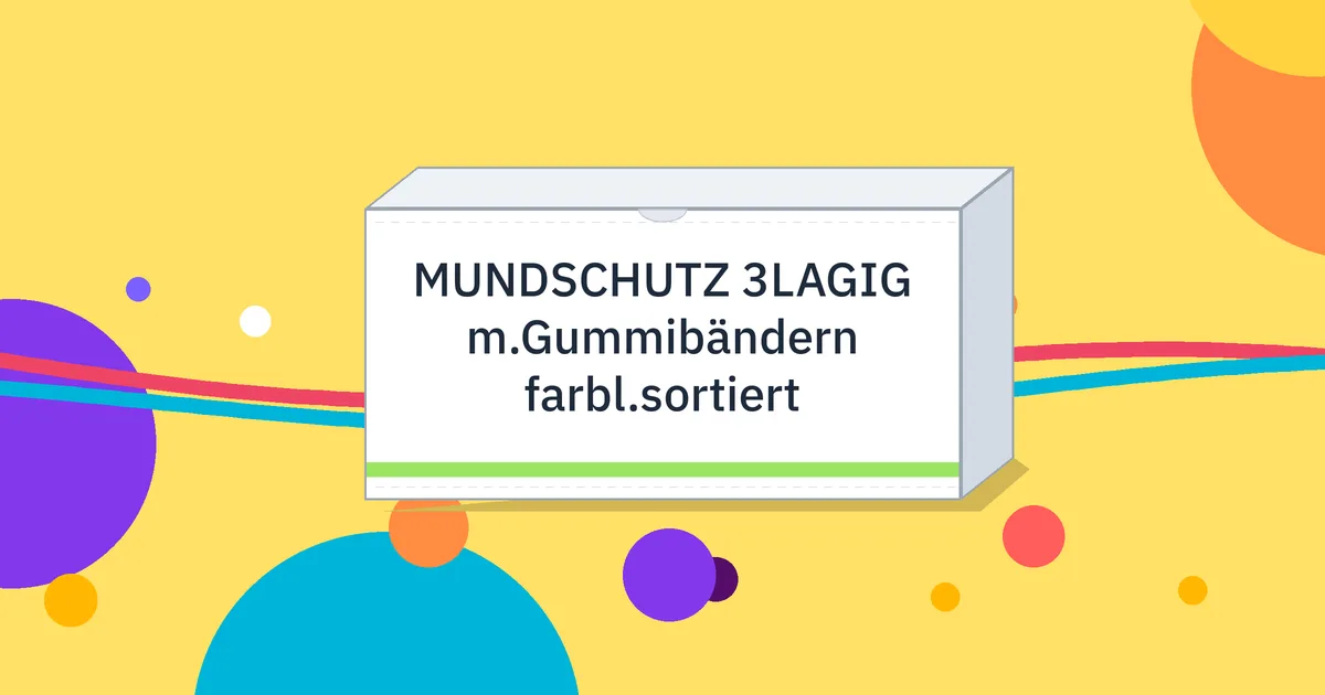 Symbolbild: Packung mit der Aufschrift MUNDSCHUTZ 3LAGIG m.Gummibändern farbl.sortiert (PZN 16787634) – Verfügbarkeit und Bezug in Apotheken in Frankfurt am Main