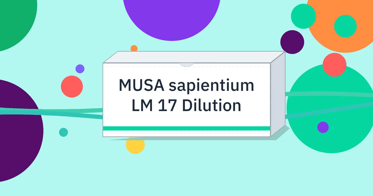 Symbolbild: Packung mit der Aufschrift MUSA sapientium LM 17 Dilution (PZN 13611739) – Verfügbarkeit und Bezug in Apotheken in Frankfurt am Main
