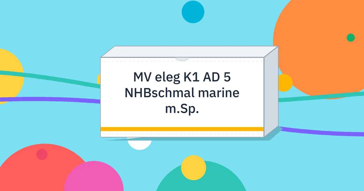 Symbolbild: Packung mit der Aufschrift MV eleg K1 AD 5 NHBschmal marine m.Sp. (PZN 15674023) – Verfügbarkeit und Bezug in Apotheken in Frankfurt am Main