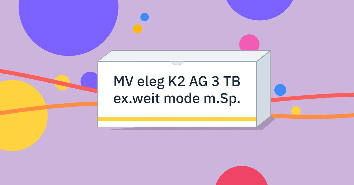 Symbolbild: Packung mit der Aufschrift MV eleg K2 AG 3 TB ex.weit mode m.Sp. (PZN 09877762) – Verfügbarkeit und Bezug in Apotheken in Frankfurt am Main