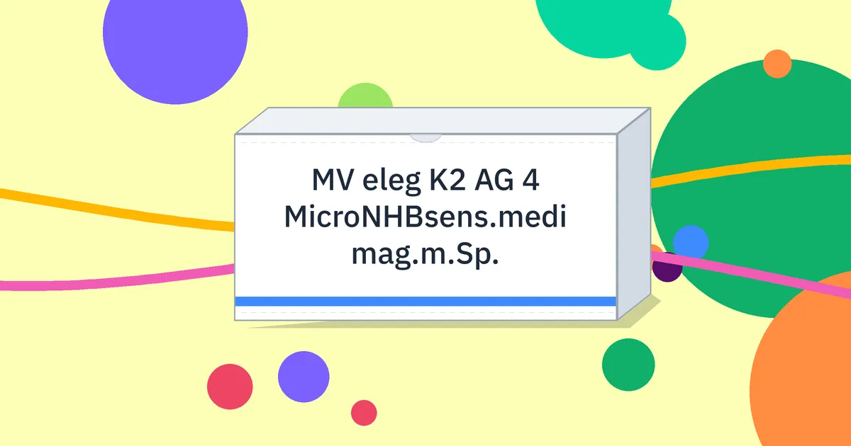 Symbolbild: Packung mit der Aufschrift MV eleg K2 AG 4 MicroNHBsens.medi mag.m.Sp. (PZN 15723945) – Verfügbarkeit und Bezug in Apotheken in Frankfurt am Main