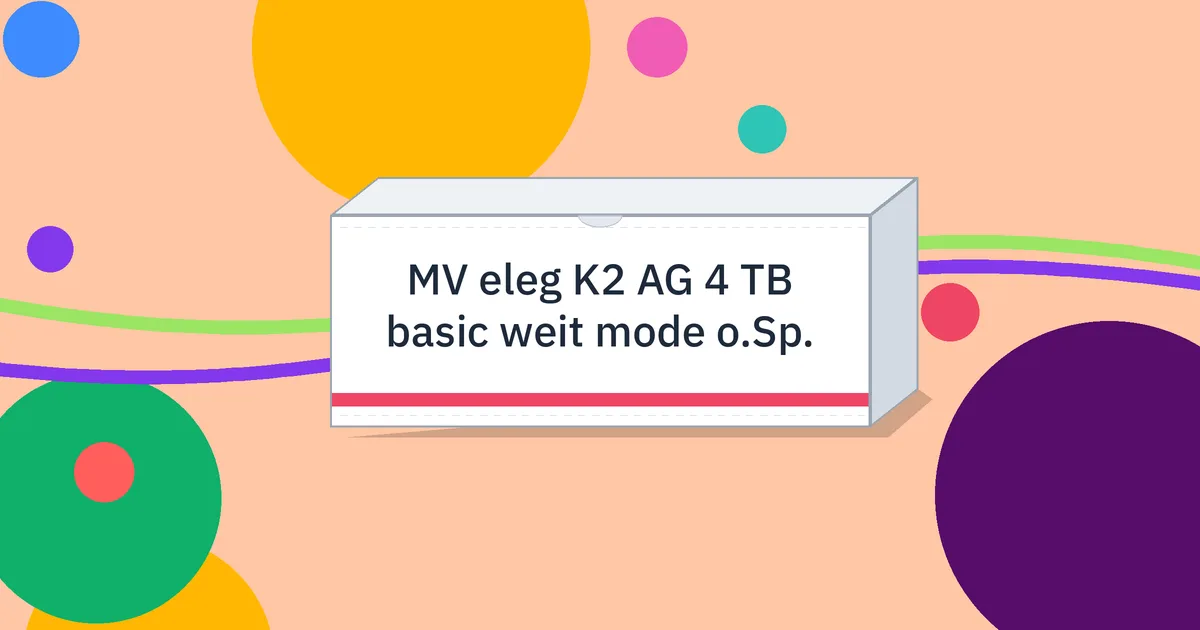 Symbolbild: Packung mit der Aufschrift MV eleg K2 AG 4 TB basic weit mode o.Sp. (PZN 09866899) – Verfügbarkeit und Bezug in Apotheken in Frankfurt am Main