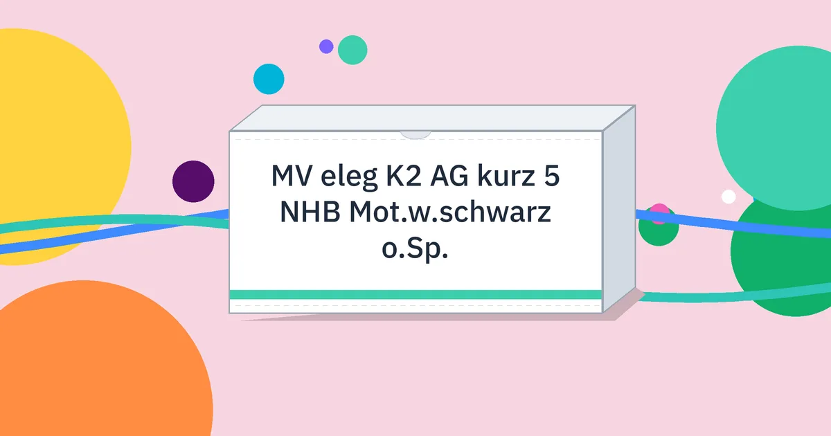 Symbolbild: Packung mit der Aufschrift MV eleg K2 AG kurz 5 NHB Mot.w.schwarz o.Sp. (PZN 15713697) – Verfügbarkeit und Bezug in Apotheken in Frankfurt am Main