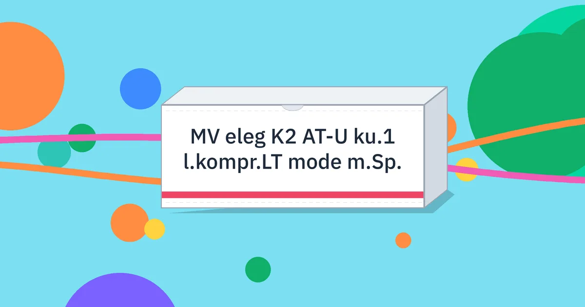 Symbolbild: Packung mit der Aufschrift MV eleg K2 AT-U ku.1 l.kompr.LT mode m.Sp. (PZN 06192012) – Verfügbarkeit und Bezug in Apotheken in Frankfurt am Main