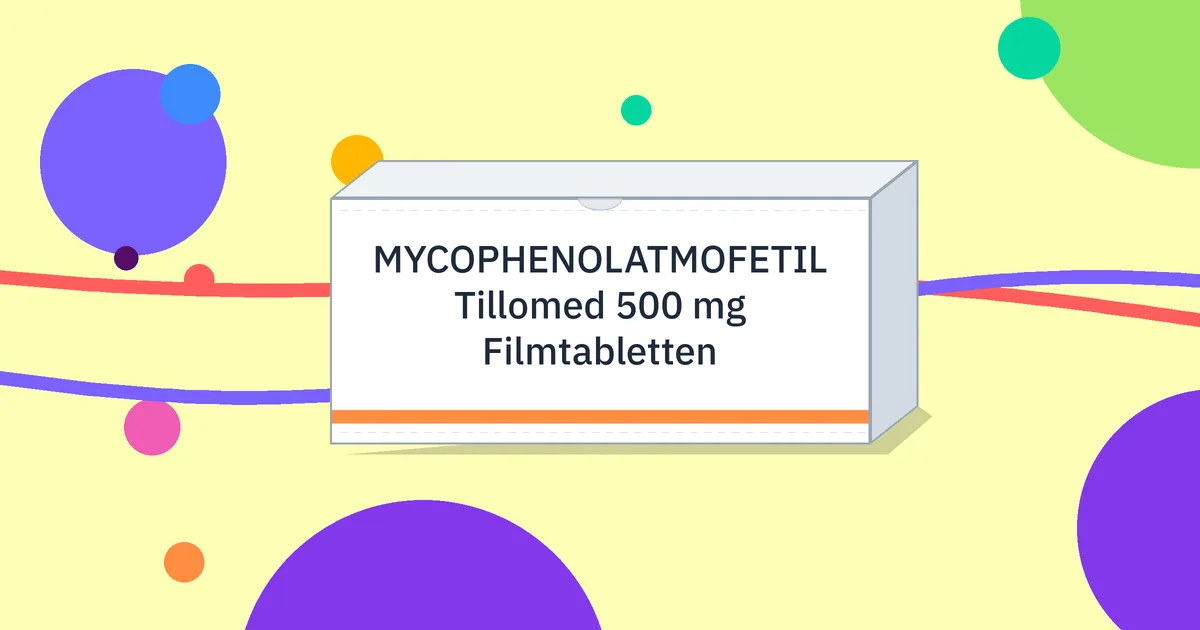Symbolbild: Packung mit der Aufschrift MYCOPHENOLATMOFETIL Tillomed 500 mg Filmtabletten (PZN 16382564) – Verfügbarkeit und Bezug in Apotheken in Frankfurt am Main