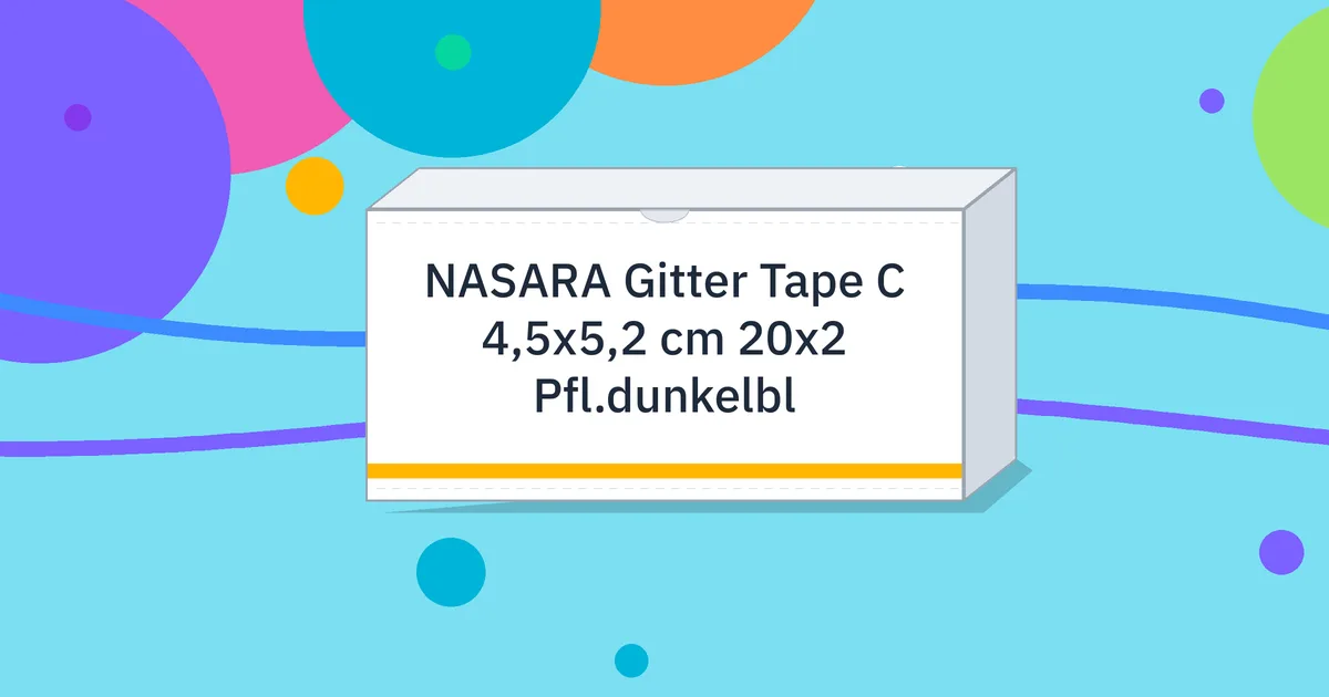 Symbolbild: Packung mit der Aufschrift NASARA Gitter Tape C 4,5x5,2 cm 20x2 Pfl.dunkelbl (PZN 19508356) – Verfügbarkeit und Bezug in Apotheken in Frankfurt am Main