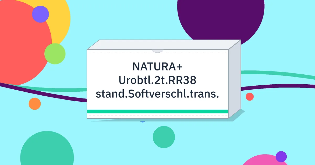 Symbolbild: Packung mit der Aufschrift NATURA+ Urobtl.2t.RR38 stand.Softverschl.trans. (PZN 01786899) – Verfügbarkeit und Bezug in Apotheken in Frankfurt am Main
