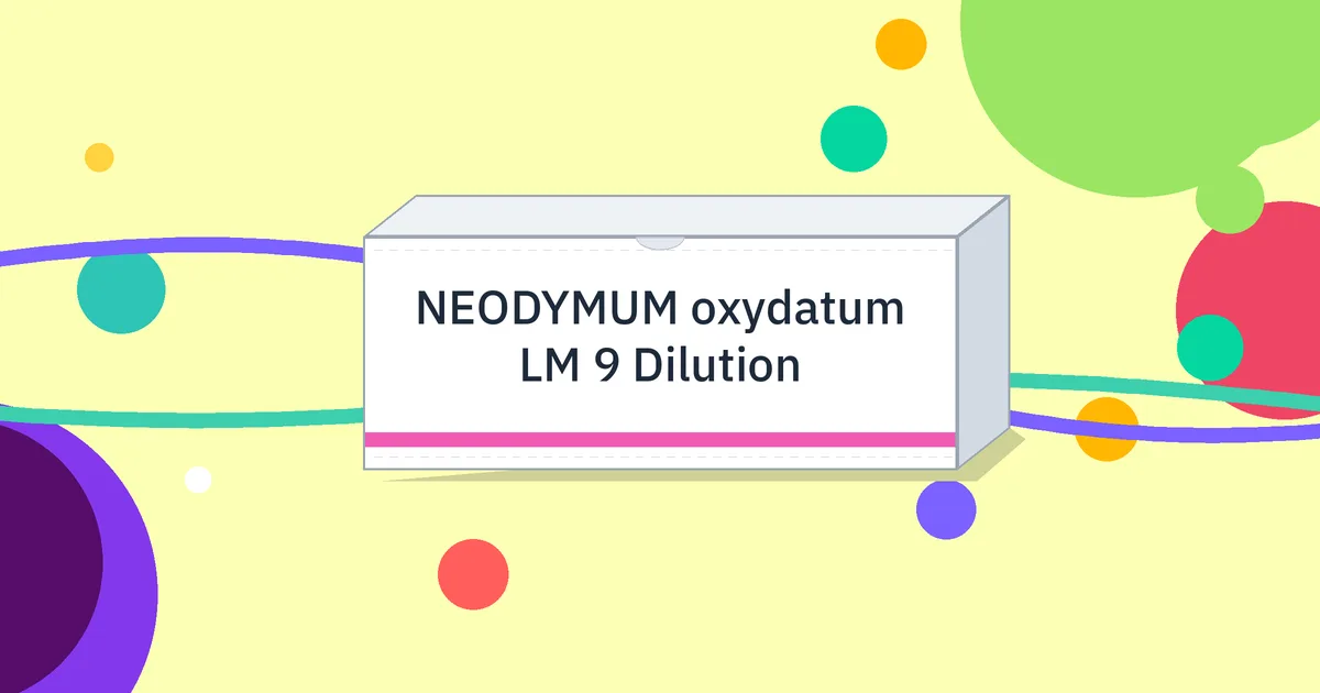 Symbolbild: Packung mit der Aufschrift NEODYMUM oxydatum LM 9 Dilution (PZN 13617676) – Verfügbarkeit und Bezug in Apotheken in Frankfurt am Main