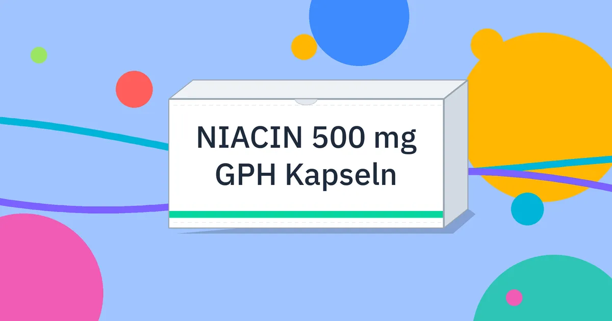 Symbolbild: Packung mit der Aufschrift NIACIN 500 mg GPH Kapseln (PZN 13578427) – Verfügbarkeit und Bezug in Apotheken in Frankfurt am Main