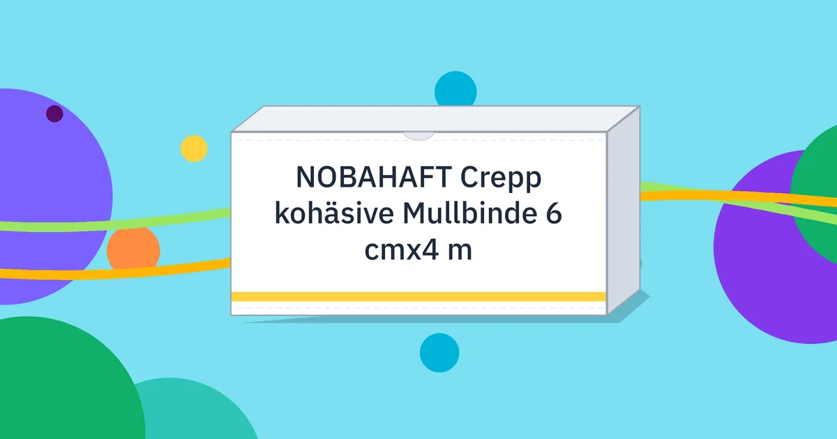 Symbolbild: Packung mit der Aufschrift NOBAHAFT Crepp kohäsive Mullbinde 6 cmx4 m (PZN 01328990) – Verfügbarkeit und Bezug in Apotheken in Frankfurt am Main