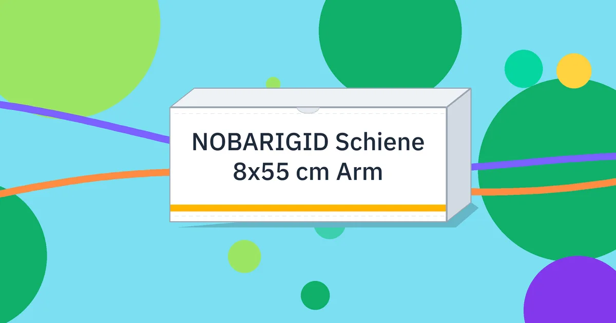 Symbolbild: Packung mit der Aufschrift NOBARIGID Schiene 8x55 cm Arm (PZN 07190334) – Verfügbarkeit und Bezug in Apotheken in Frankfurt am Main