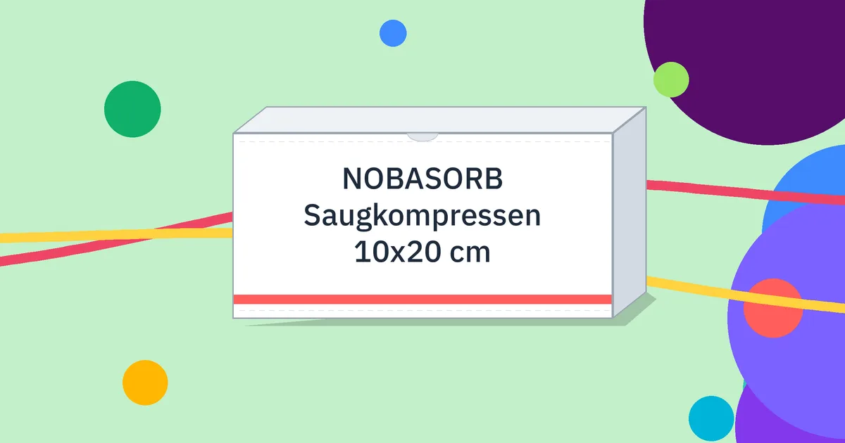Symbolbild: Packung mit der Aufschrift NOBASORB Saugkompressen 10x20 cm (PZN 12500624) – Verfügbarkeit und Bezug in Apotheken in Frankfurt am Main