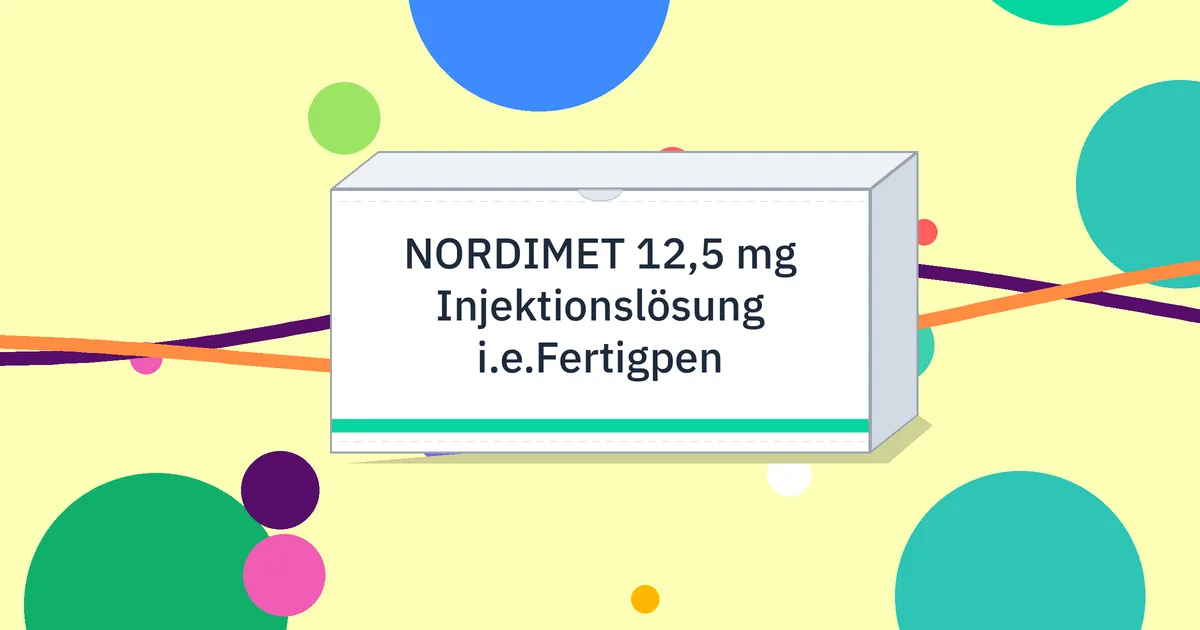 Symbolbild: Packung mit der Aufschrift NORDIMET 12,5 mg Injektionslösung i.e.Fertigpen (PZN 15264414) – Verfügbarkeit und Bezug in Apotheken in Frankfurt am Main