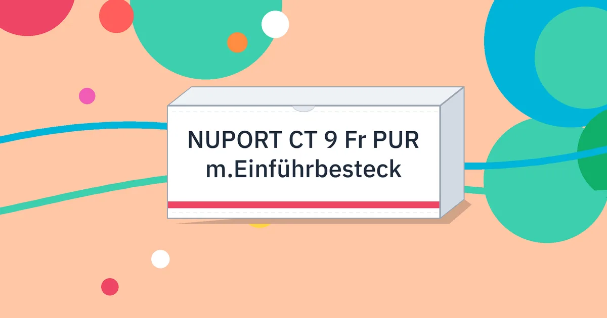 Symbolbild: Packung mit der Aufschrift NUPORT CT 9 Fr PUR m.Einführbesteck (PZN 07653946) – Verfügbarkeit und Bezug in Apotheken in Frankfurt am Main