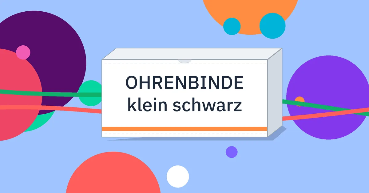Symbolbild: Packung mit der Aufschrift OHRENBINDE klein schwarz (PZN 04755994) – Verfügbarkeit und Bezug in Apotheken in Frankfurt am Main