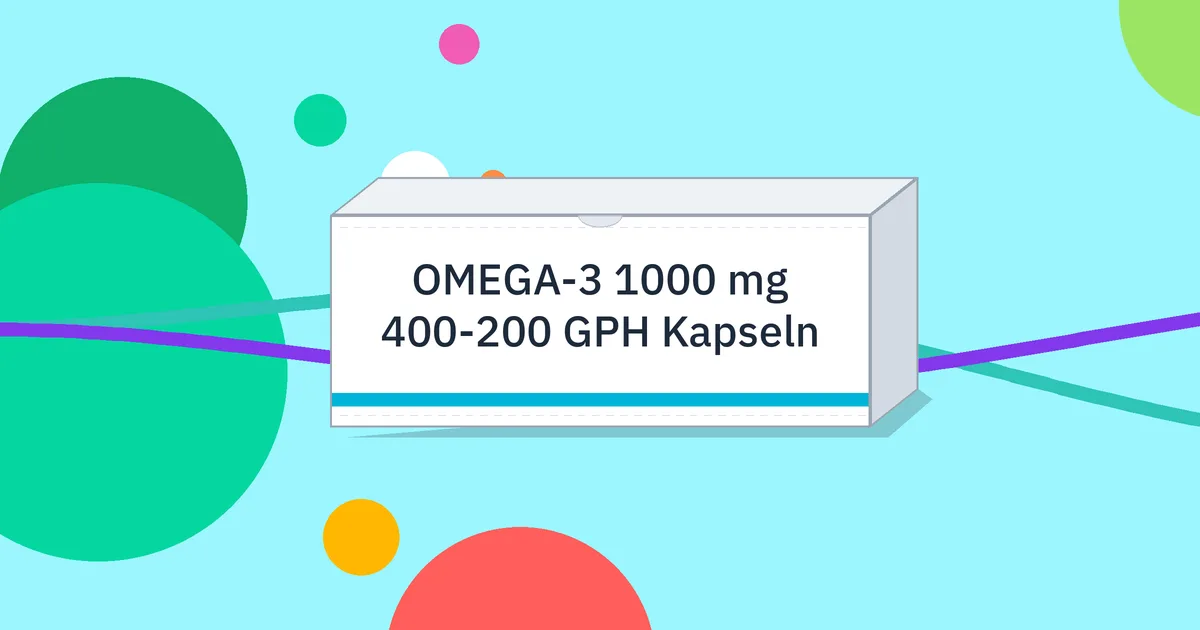 Symbolbild: Packung mit der Aufschrift OMEGA-3 1000 mg 400-200 GPH Kapseln (PZN 11190251) – Verfügbarkeit und Bezug in Apotheken in Frankfurt am Main