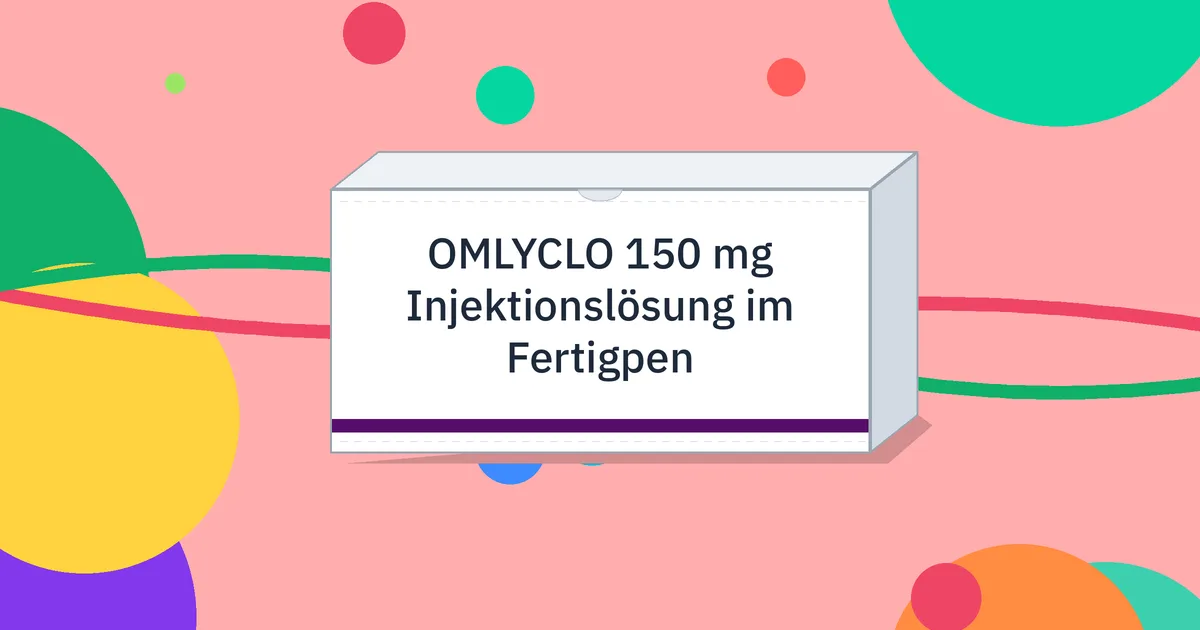 Symbolbild: Packung mit der Aufschrift OMLYCLO 150 mg Injektionslösung im Fertigpen (PZN 19203332) – Verfügbarkeit und Bezug in Apotheken in Frankfurt am Main