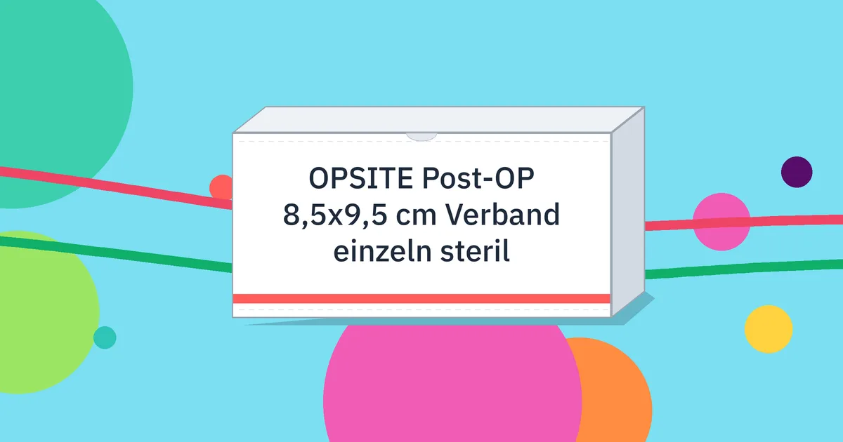 Symbolbild: Packung mit der Aufschrift OPSITE Post-OP 8,5x9,5 cm Verband einzeln steril (PZN 01447430) – Verfügbarkeit und Bezug in Apotheken in Frankfurt am Main
