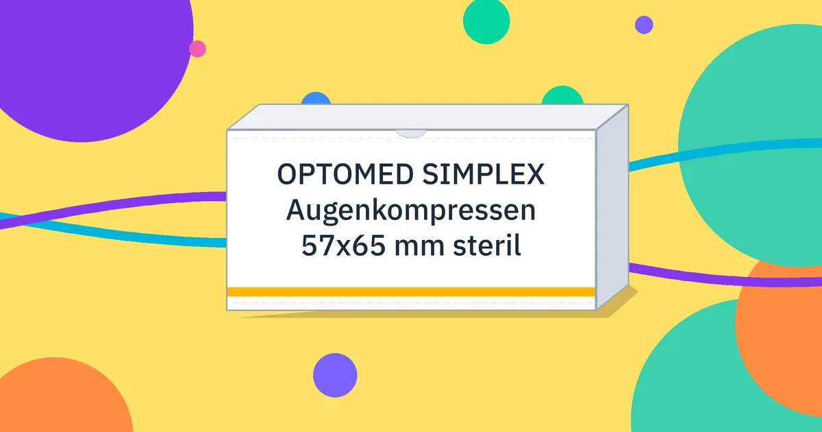 Symbolbild: Packung mit der Aufschrift OPTOMED SIMPLEX Augenkompressen 57x65 mm steril (PZN 20128676) – Verfügbarkeit und Bezug in Apotheken in Frankfurt am Main