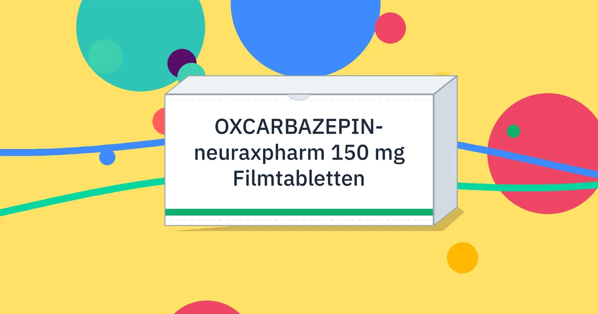Symbolbild: Packung mit der Aufschrift OXCARBAZEPIN-neuraxpharm 150 mg Filmtabletten (PZN 09519459) – Verfügbarkeit und Bezug in Apotheken in Frankfurt am Main