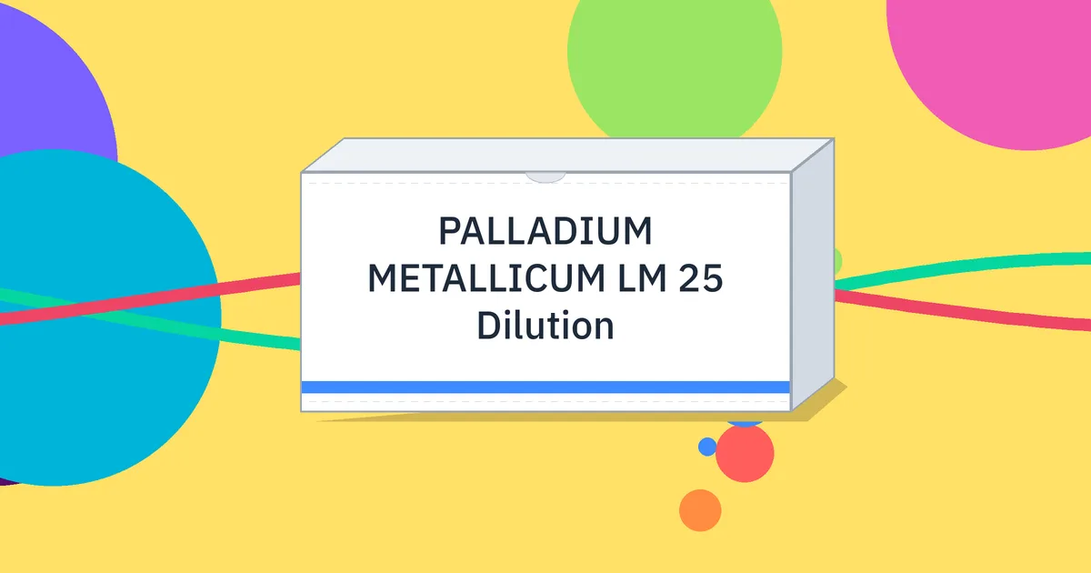 Symbolbild: Packung mit der Aufschrift PALLADIUM METALLICUM LM 25 Dilution (PZN 12975534) – Verfügbarkeit und Bezug in Apotheken in Frankfurt am Main
