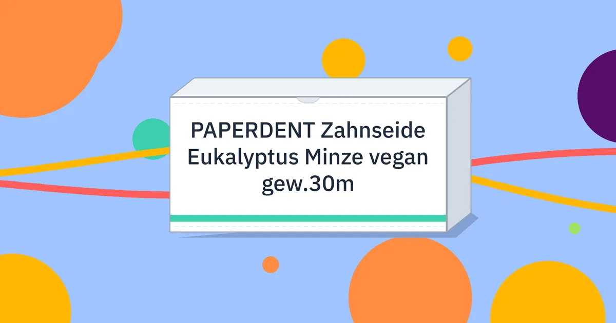 Symbolbild: Packung mit der Aufschrift PAPERDENT Zahnseide Eukalyptus Minze vegan gew.30m (PZN 18407529) – Verfügbarkeit und Bezug in Apotheken in Frankfurt am Main