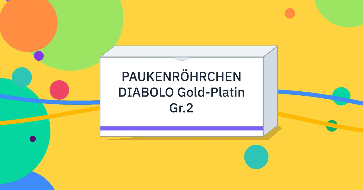 Symbolbild: Packung mit der Aufschrift PAUKENRÖHRCHEN DIABOLO Gold-Platin Gr.2 (PZN 09652968) – Verfügbarkeit und Bezug in Apotheken in Frankfurt am Main