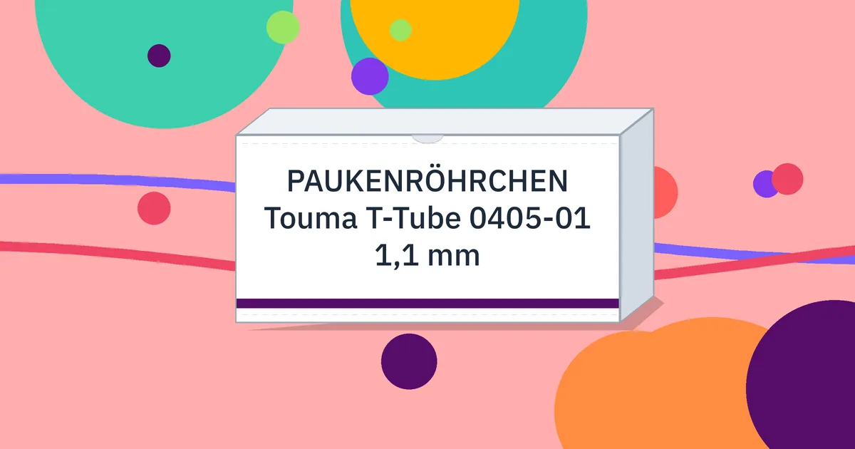 Symbolbild: Packung mit der Aufschrift PAUKENRÖHRCHEN Touma T-Tube 0405-01 1,1 mm (PZN 00184537) – Verfügbarkeit und Bezug in Apotheken in Frankfurt am Main