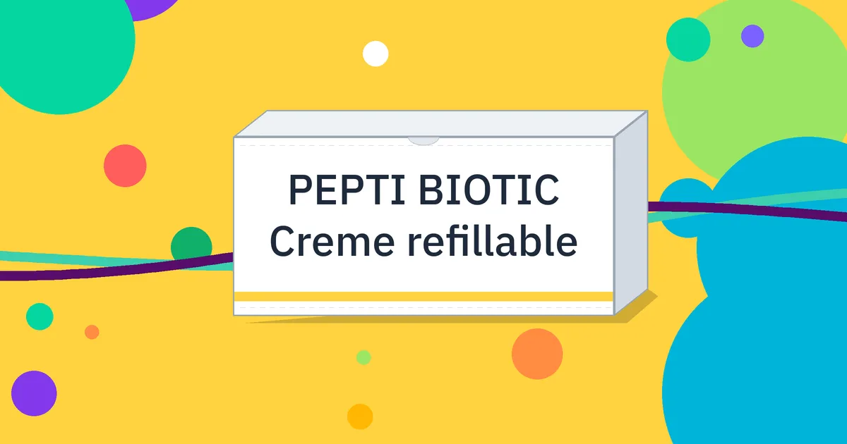 Symbolbild: Packung mit der Aufschrift PEPTI BIOTIC Creme refillable (PZN 20787120) – Verfügbarkeit und Bezug in Apotheken in Frankfurt am Main