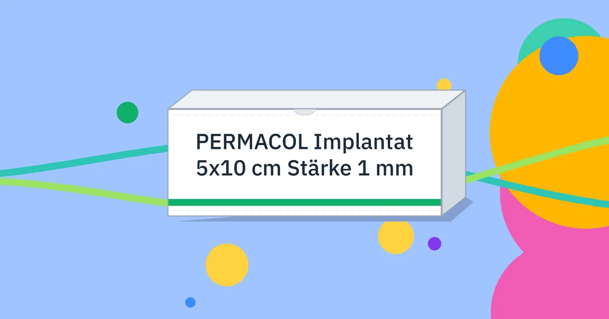 Symbolbild: Packung mit der Aufschrift PERMACOL Implantat 5x10 cm Stärke 1 mm (PZN 05869613) – Verfügbarkeit und Bezug in Apotheken in Frankfurt am Main