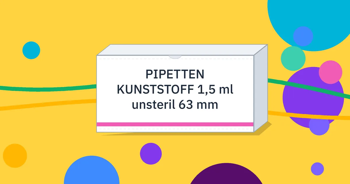 Symbolbild: Packung mit der Aufschrift PIPETTEN KUNSTSTOFF 1,5 ml unsteril 63 mm (PZN 10400410) – Verfügbarkeit und Bezug in Apotheken in Frankfurt am Main
