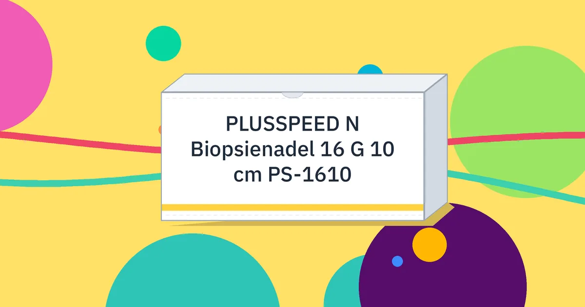 Symbolbild: Packung mit der Aufschrift PLUSSPEED N Biopsienadel 16 G 10 cm PS-1610 (PZN 15632651) – Verfügbarkeit und Bezug in Apotheken in Frankfurt am Main